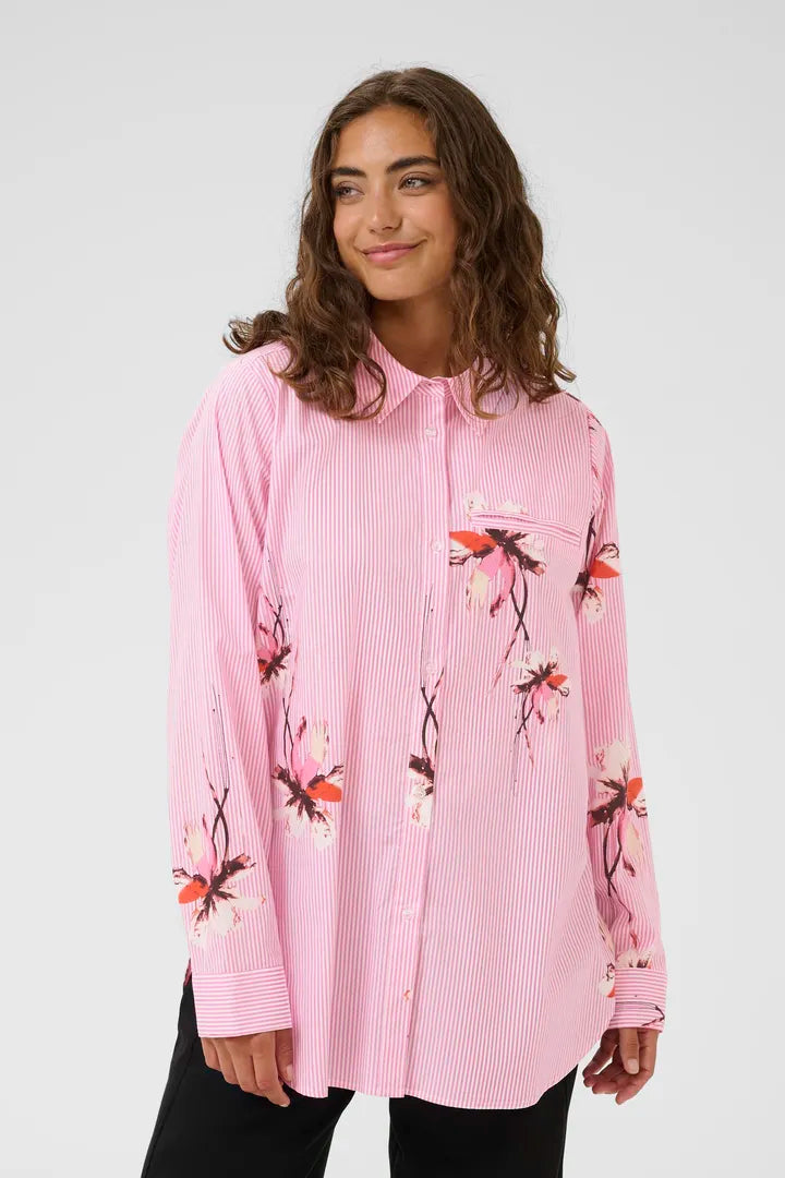 CUBrila Long Shirt - Pink Flower Stripe – Spirit Fashion UK
