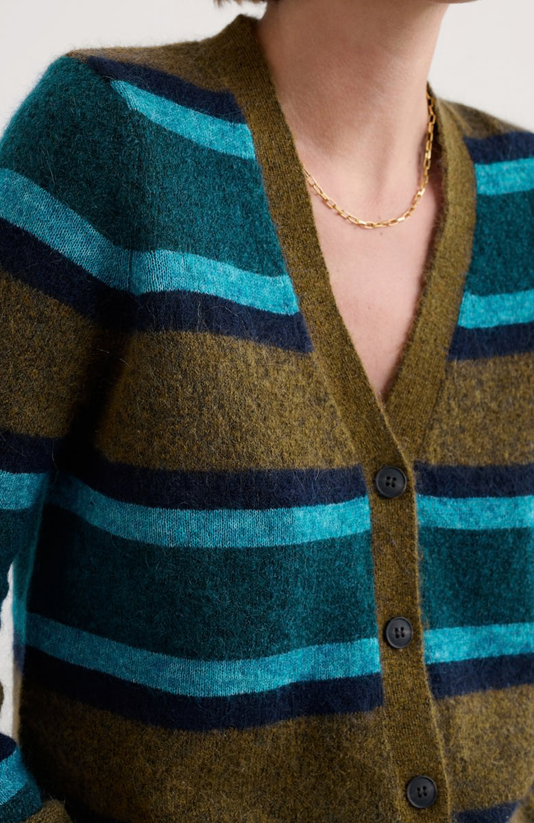 Etching V Neck Cardigan - Earthemware Cyan Mix – Spirit Fashion UK